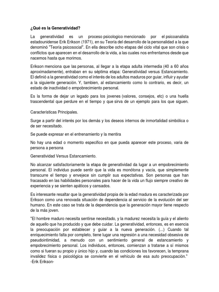 Generatividad: guiar a la siguiente generación | PDF | Adultos | Sicología