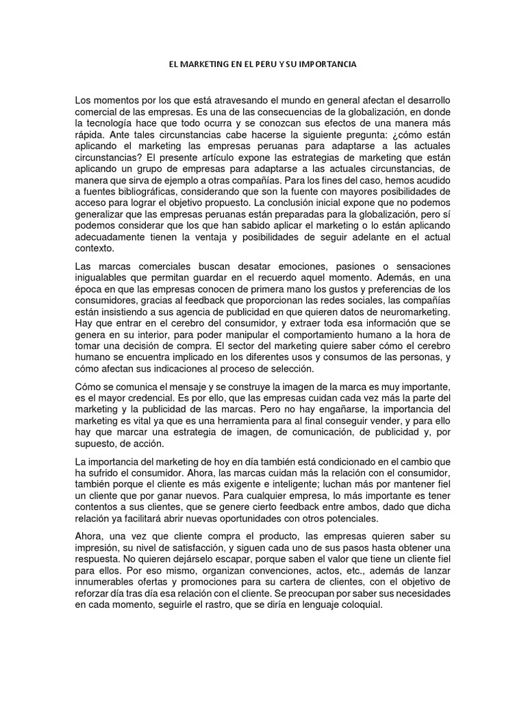El Marketing en El Peru y Su Importancia | PDF | Marketing | Publicidad