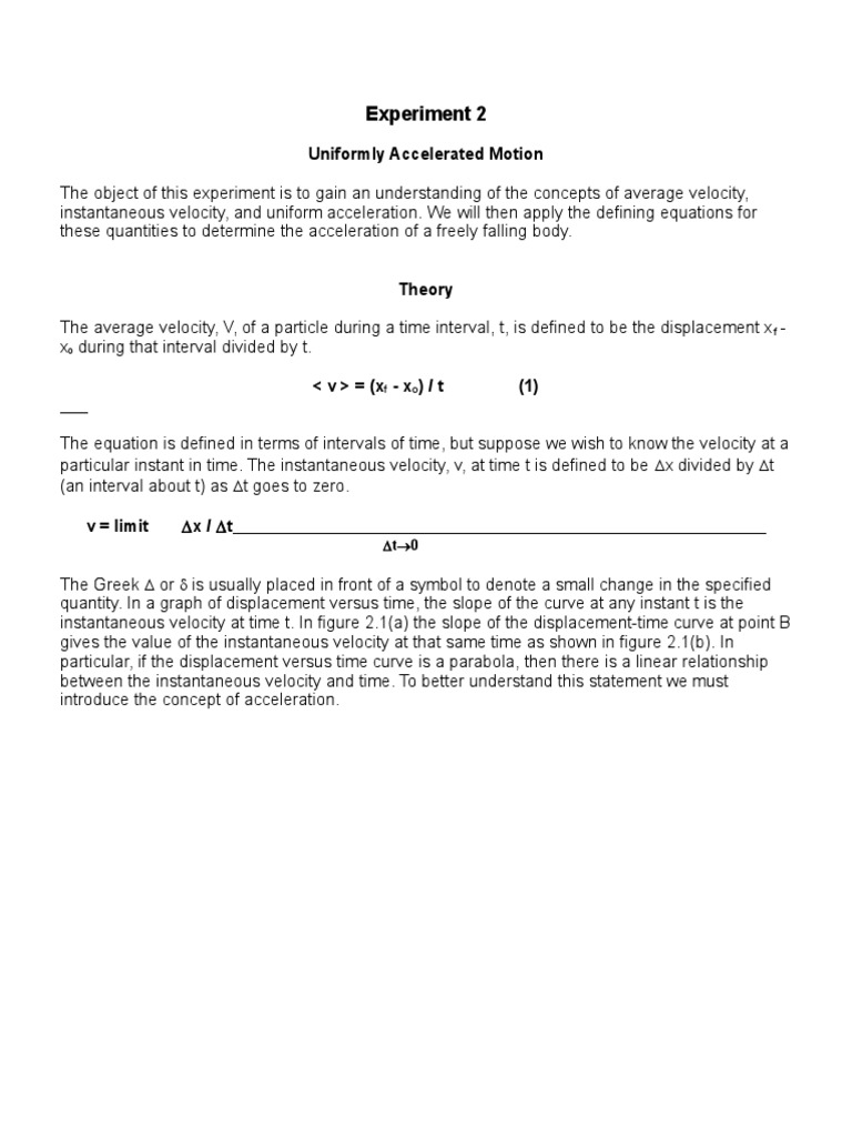 Experiment 2: Uniformly Accelerated Motion | PDF | Velocity | Acceleration