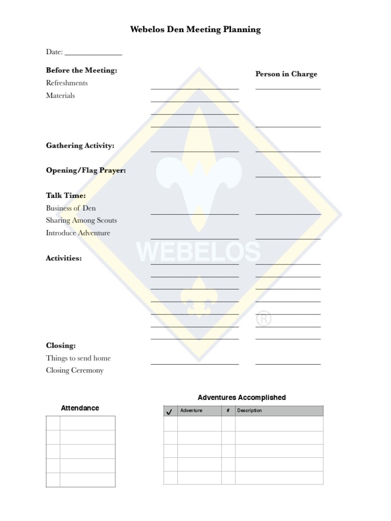 Webelos Den Meeting Planning | PDF