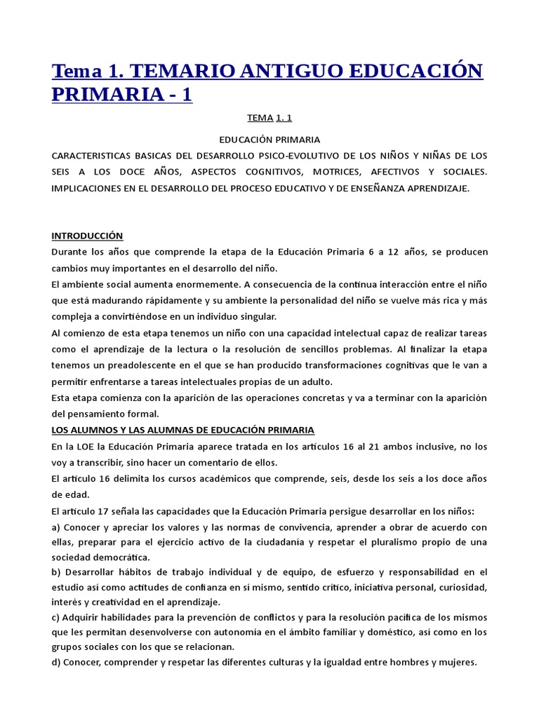 Tema 1 Oposiciones Maestro Primaria | PDF | Constructivismo (filosofía ...