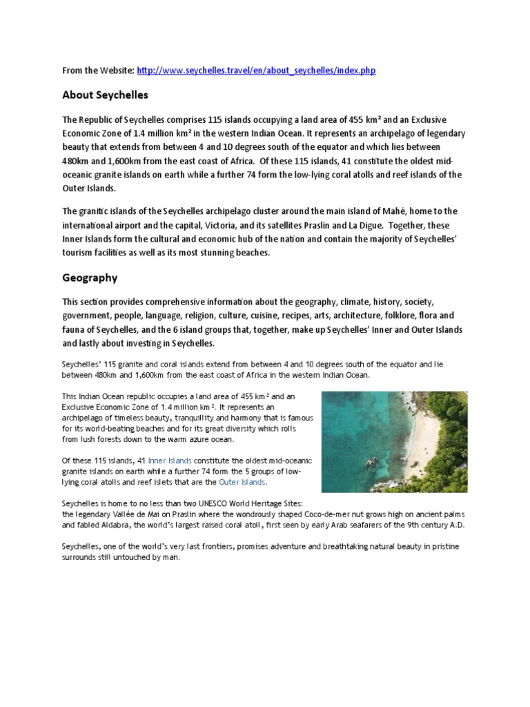 About Seychelles: Inner Islands Outer Islands | PDF | Island
