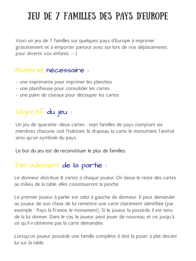 7 Familles Pays Europe | PDF | Jeux de table | Cartes à jouer