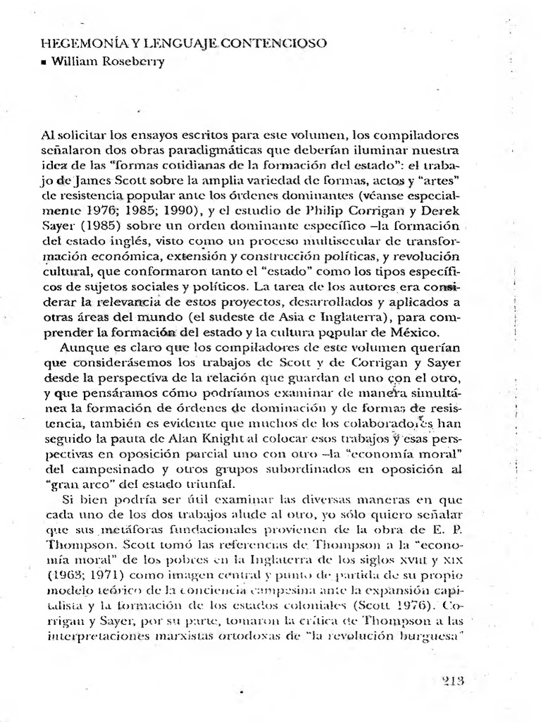 William Roseberry Hegemonia y Lenguaje Contencioso PDF | PDF | Antonio ...