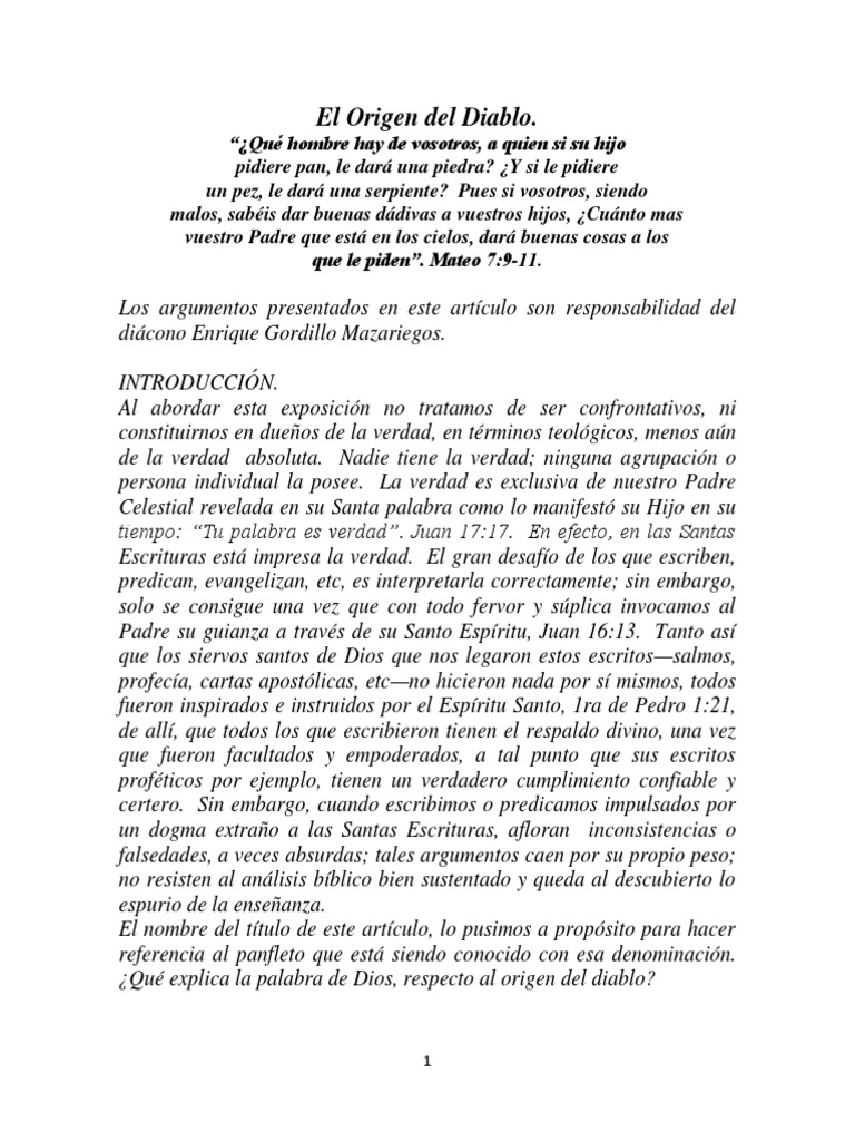 El Origen del Diablo: Análisis Bíblico | PDF | Diablo | Mitos de la creación