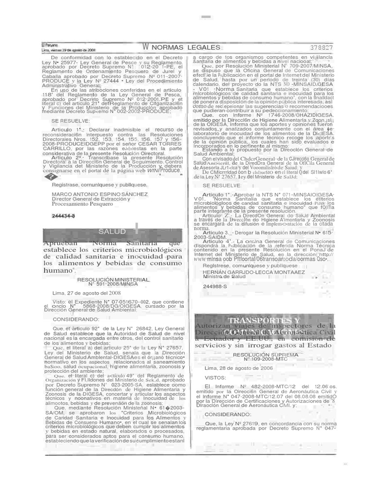Criterios Microbiologicos RM 591 2008 Minsa | PDF | Esterilización (Microbiología) | Alimentos