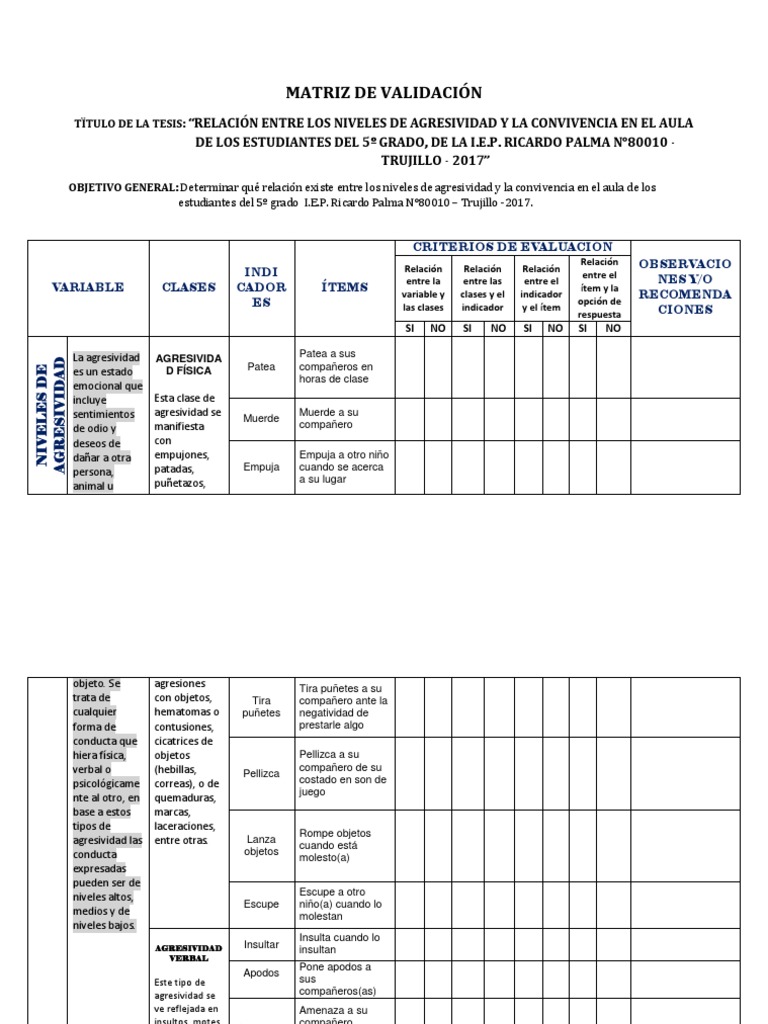 Matriz De Validación Bienestar Sicología Y Ciencia Cognitiva