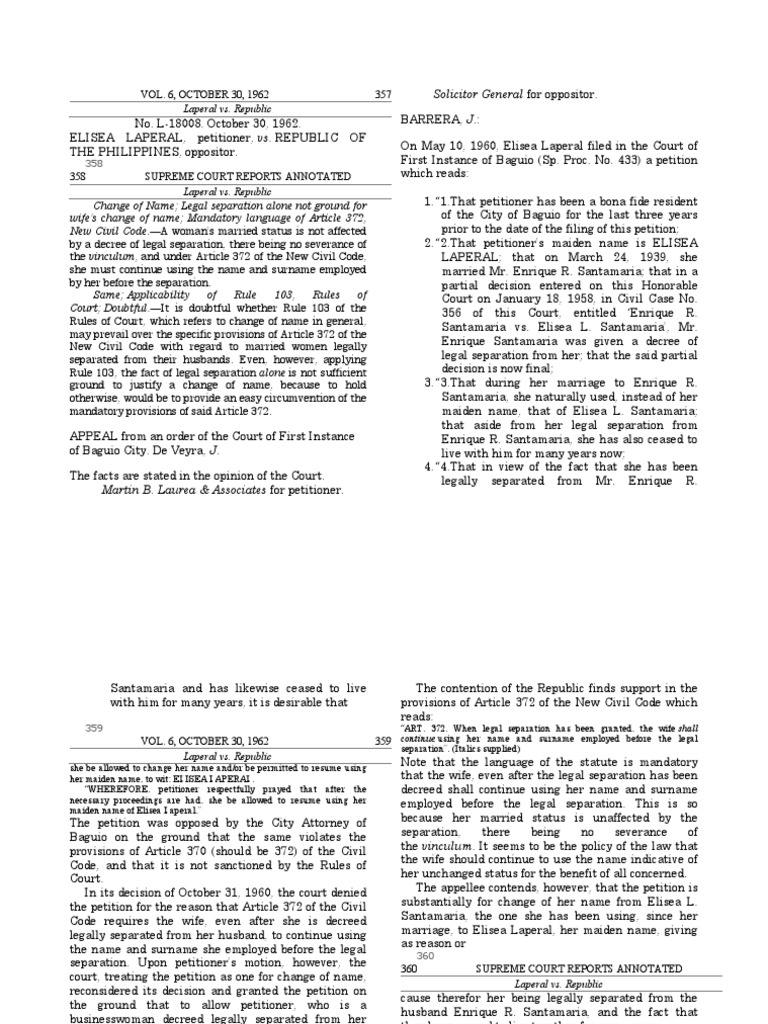 Laperal V Republic | PDF | Marriage | Social Institutions
