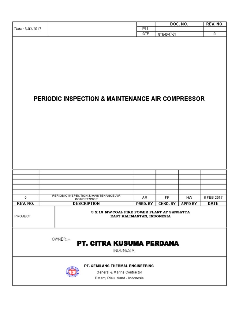 Periodic Inspection & Maintenance of Air Compressor | PDF | Bearing ...