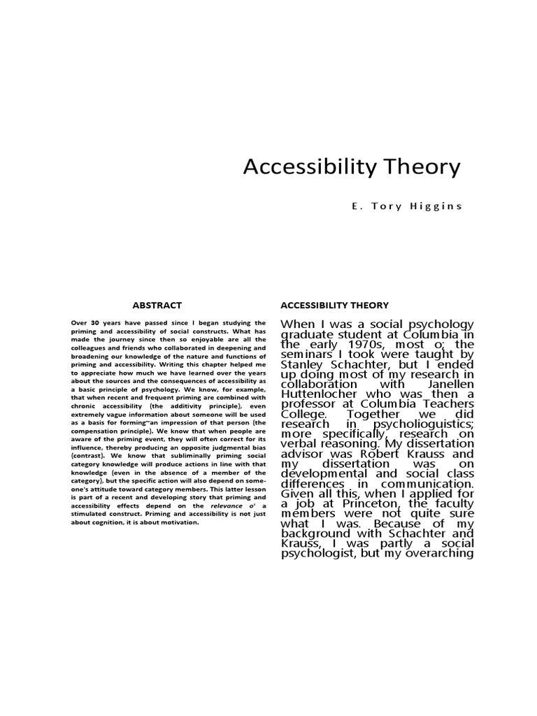 Accessibility Theory Explained | PDF | Priming (Psychology) | Perception