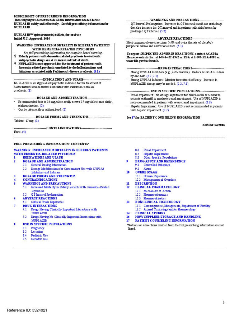 Nuplazid | PDF | Psychosis | Antipsychotic