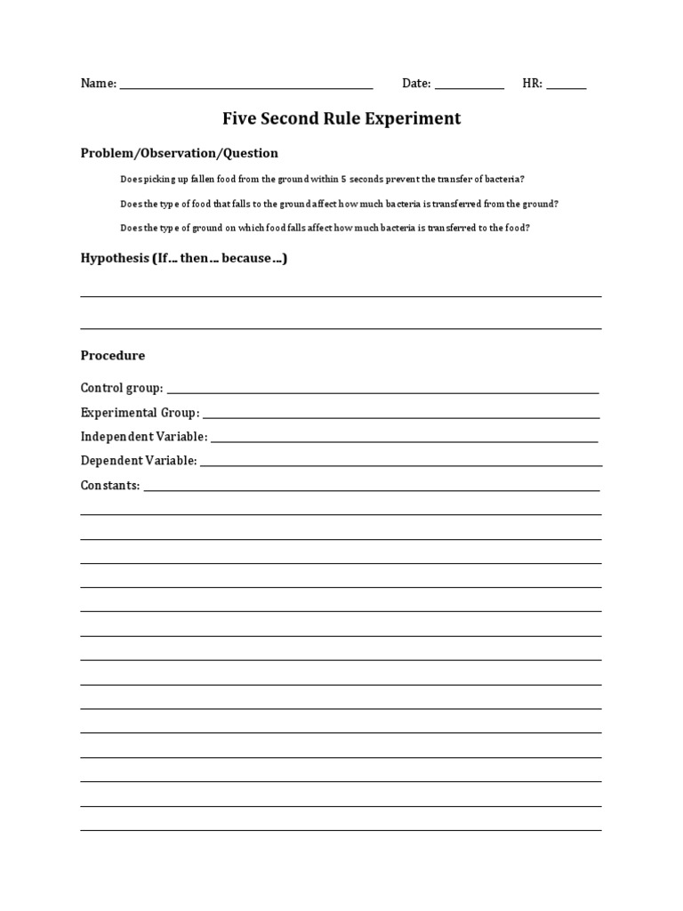 Five Second Rule Experiment Overview | PDF | Experiment | Scientific Method