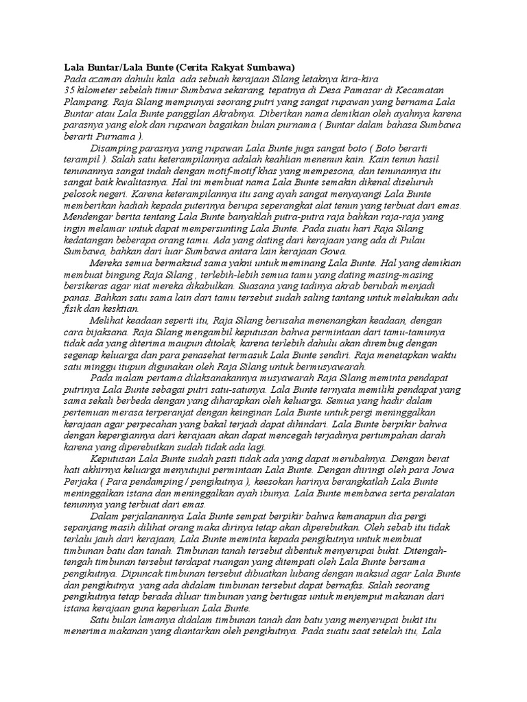 Cerita Sumbawa LALA BUNTE | PDF