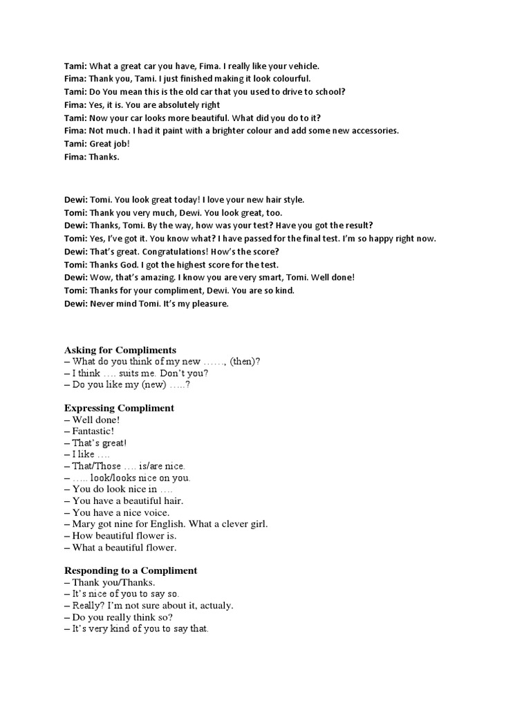 Dialogs for Compliments and Responses | PDF