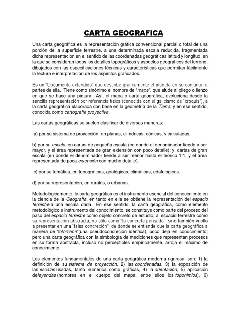 Definición y elementos de la carta geográfica | PDF | Geografía | Mapa