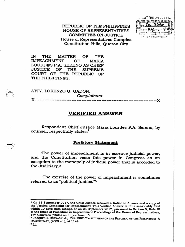 Verified Answer To The Impeachment Complaint Against Chief Justice ...