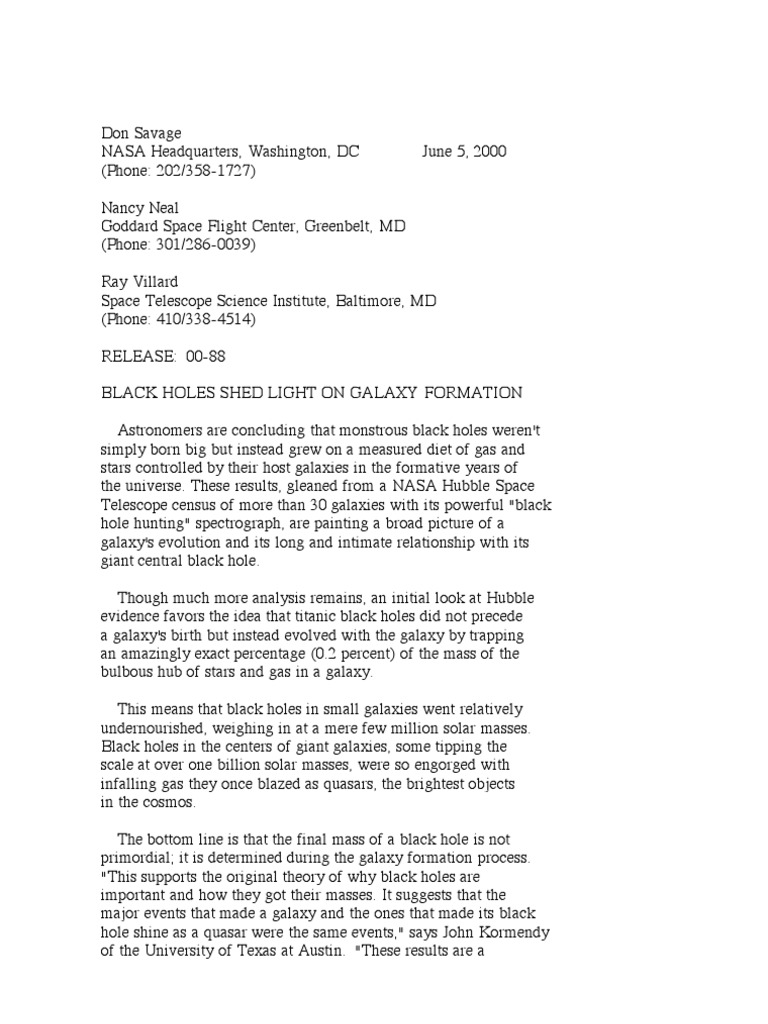 Official NASA Communication 00-088 | PDF | Galaxy | Black Hole