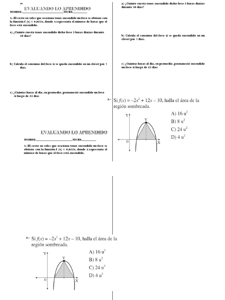 Practica 5to Funcion Cuadratica | PDF | Enseñanza de matemática