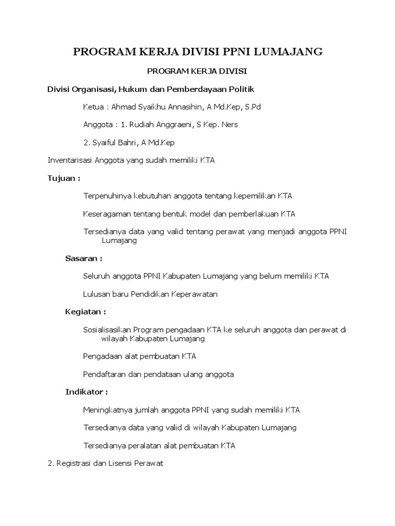 Program Kerja Divisi Ppni | PDF