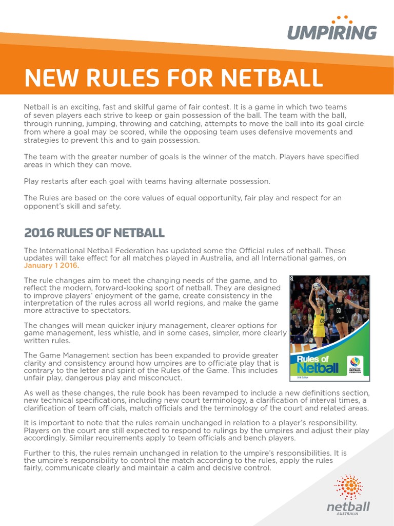 A Snapshot of Key Changes to the Official Rules of Netball Taking ...