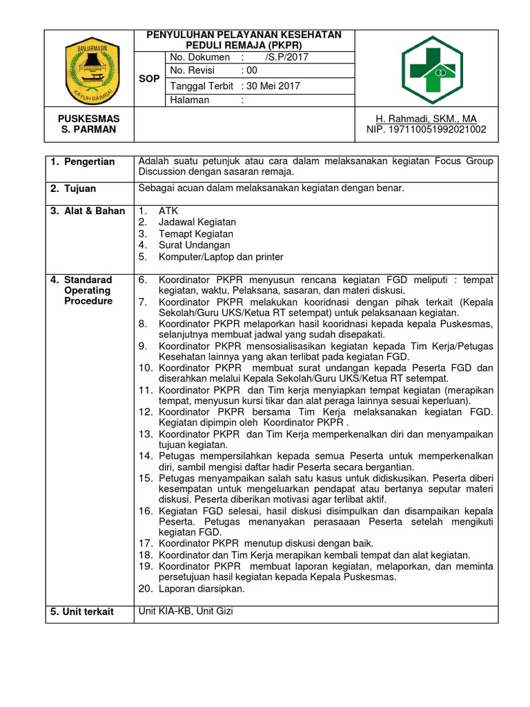 SOP Kegiatan FGD Remaja PKPR | PDF