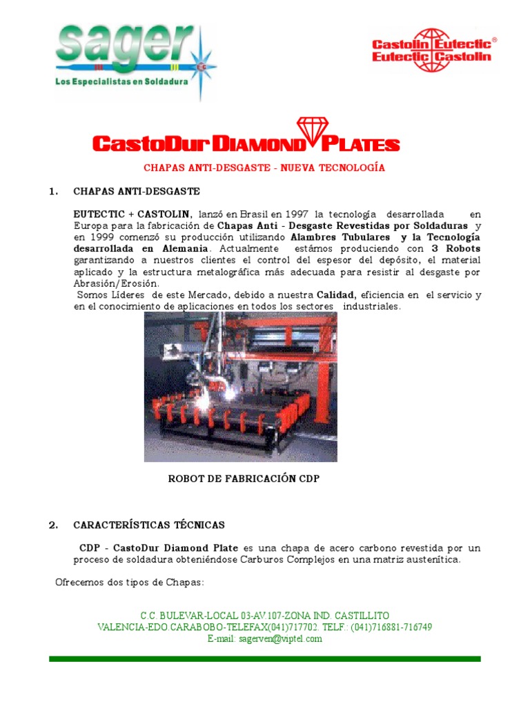 Placas CDP-4666: Revestimiento compuesto de carburos para aplicaciones contra la abrasión a ...