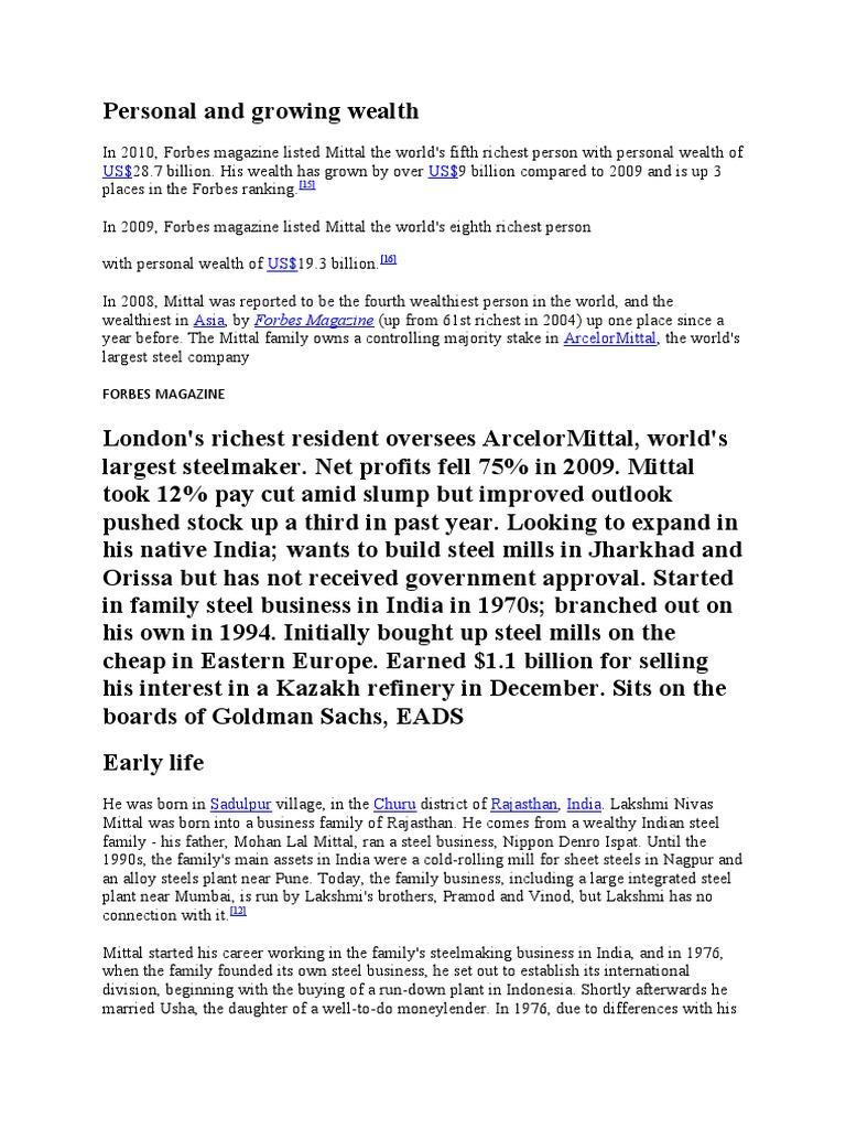 L N Mittal | PDF | Business | Steel