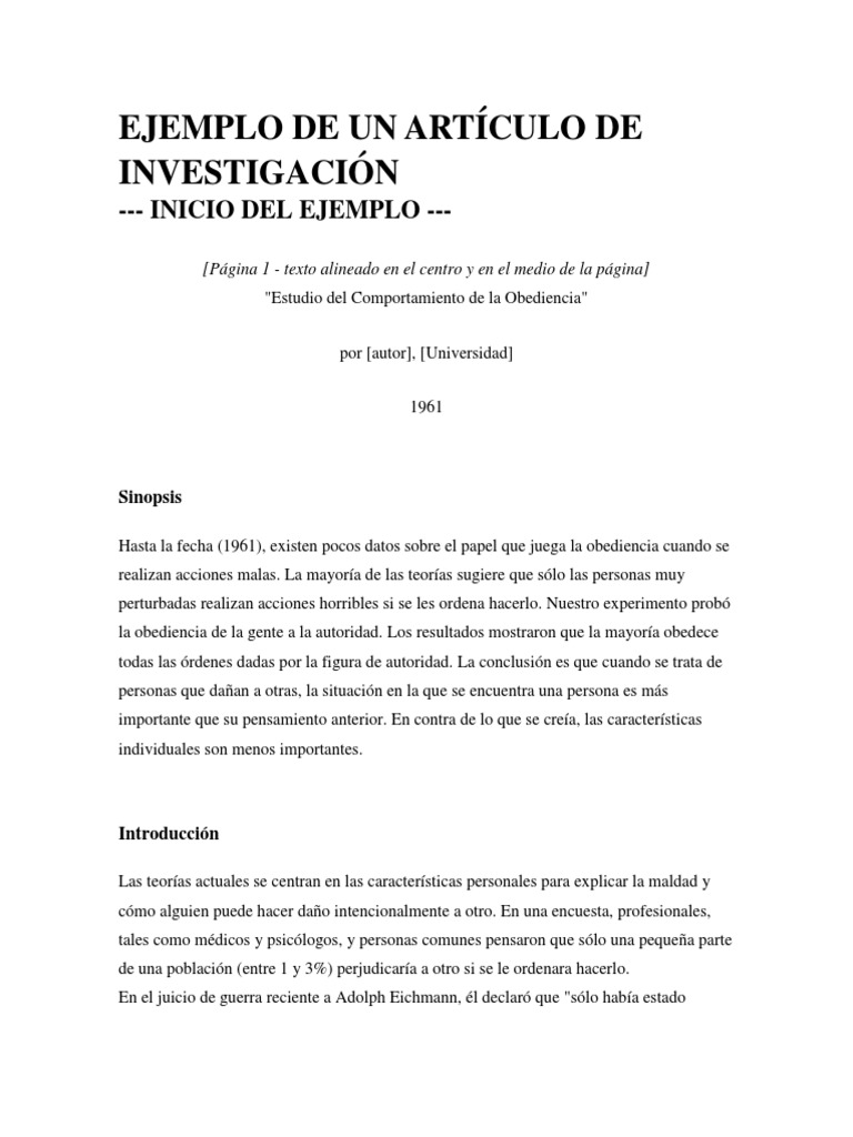 Ejemplo de Un Artículo de Investigación | Teoría | Conceptos psicologicos