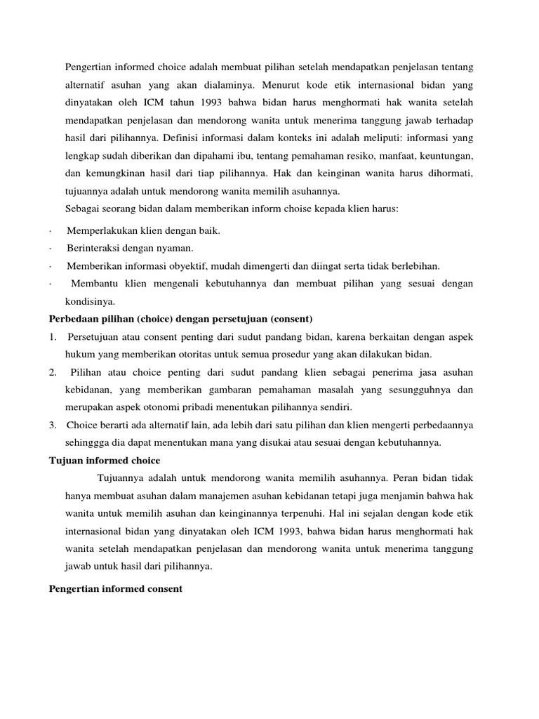 Pengertian Informed Choice Adalah Membuat Pilihan Setelah Mendapatkan ...