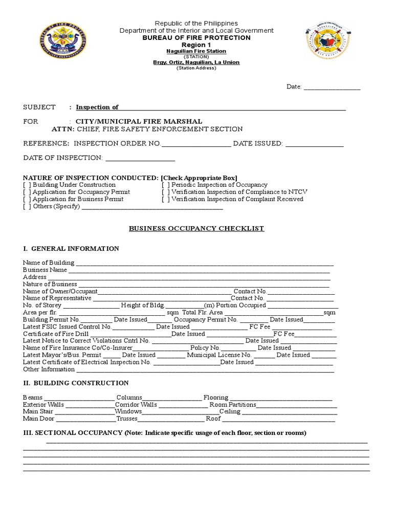 Business Occupancy Checklist | PDF | Door | Stairs