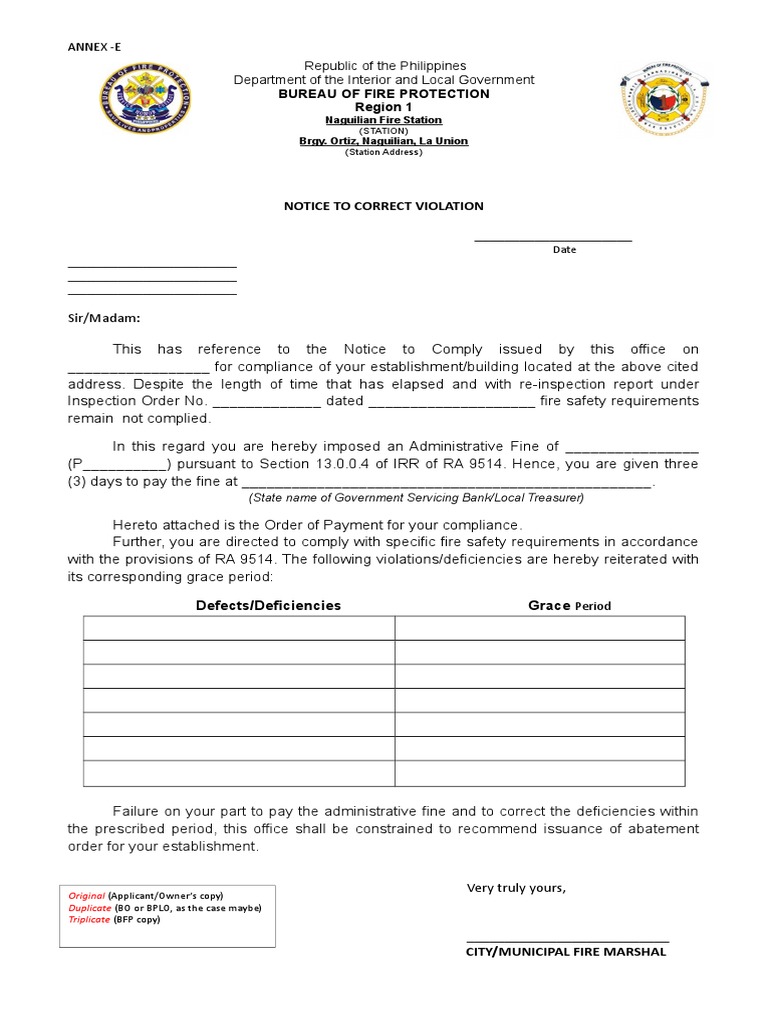 Notice To Correct Violation | PDF | Fire Safety | Social Institutions