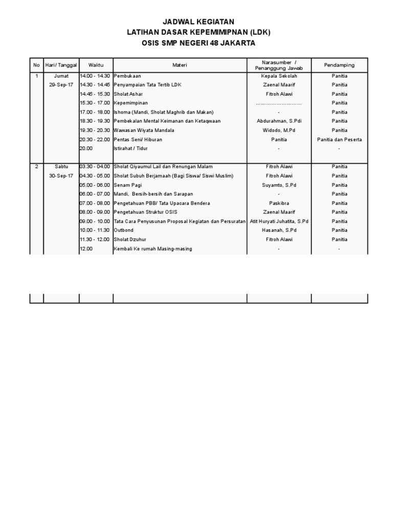 Rundown LDK OSIS SMP Negeri 48 | PDF