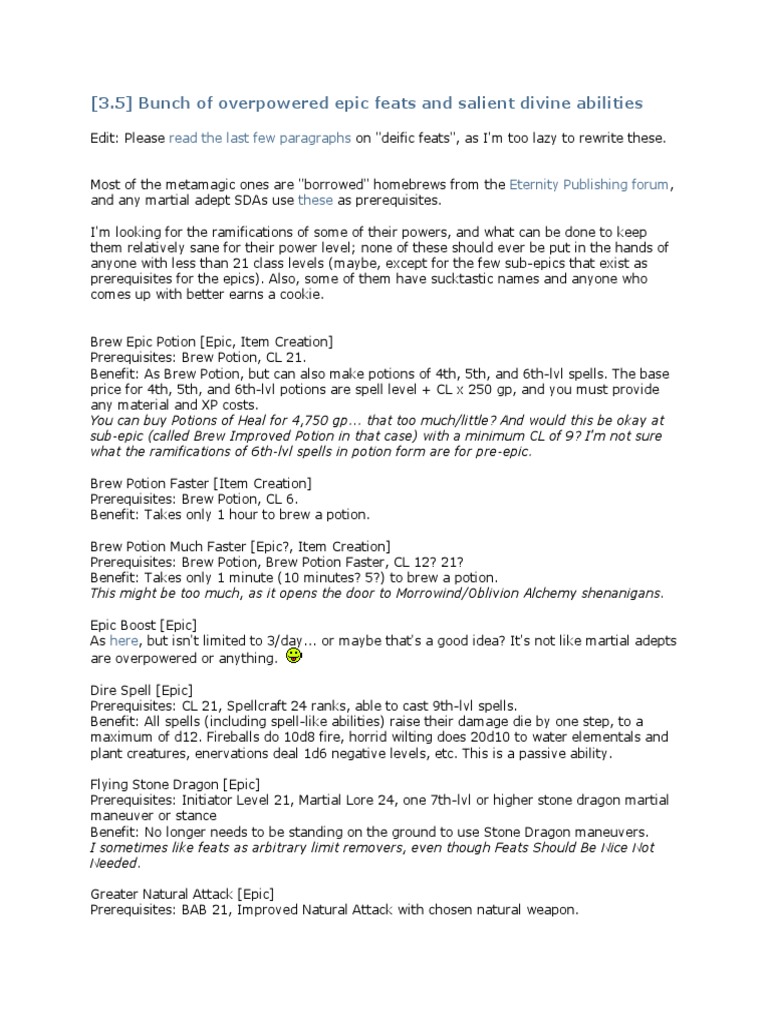 (3.5) Bunch of Overpowered Epic Feats and Salient Divine Abilities ...