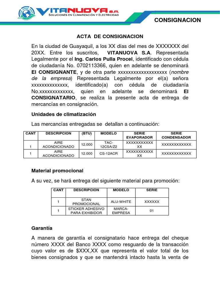 Acta de Consignación de Mercancías en Guayaquil | PDF
