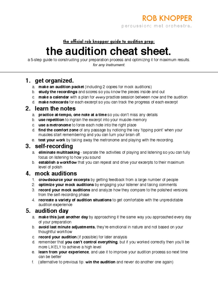 Audition Cheat Sheet PDF | PDF