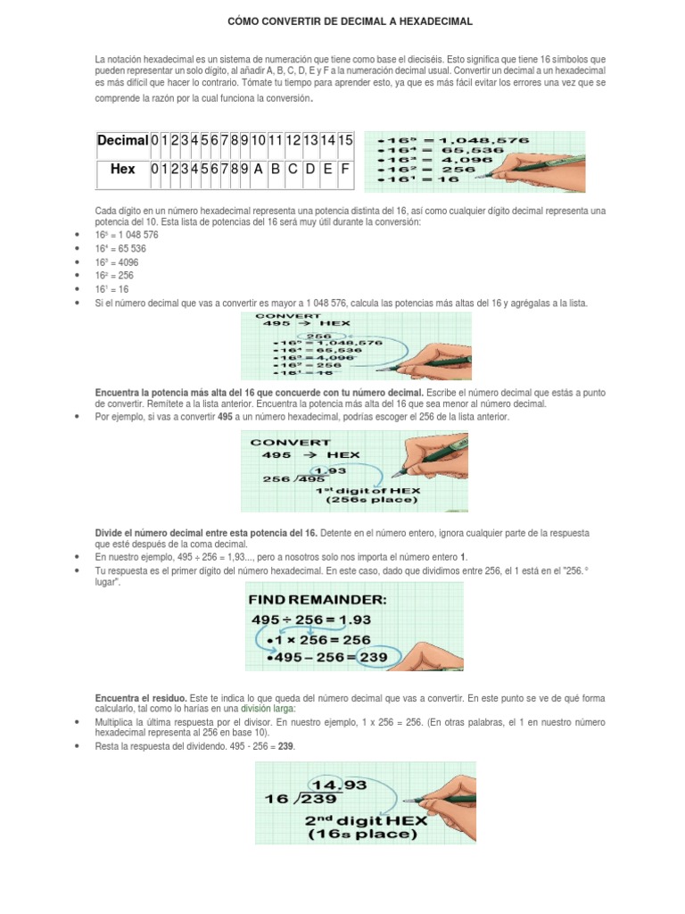 Cómo Convertir de Decimal A Hexadecimal | PDF | Decimal | División ...