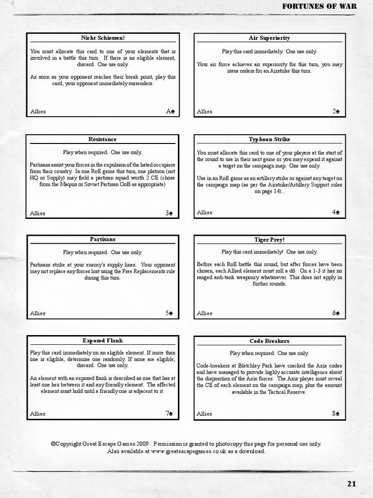 Ops Obs Fortunes of War Cards | PDF | Ammunition | M4 Sherman