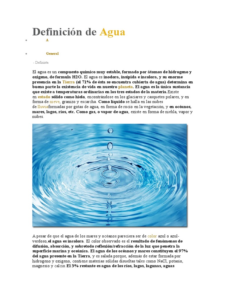 Definición de Agua | PDF | Océanos | Oxígeno