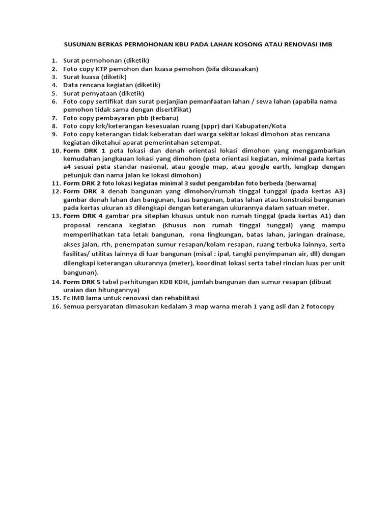 Formulir KBU Pada Lahan Kosong Atau Renovasi IMB | PDF
