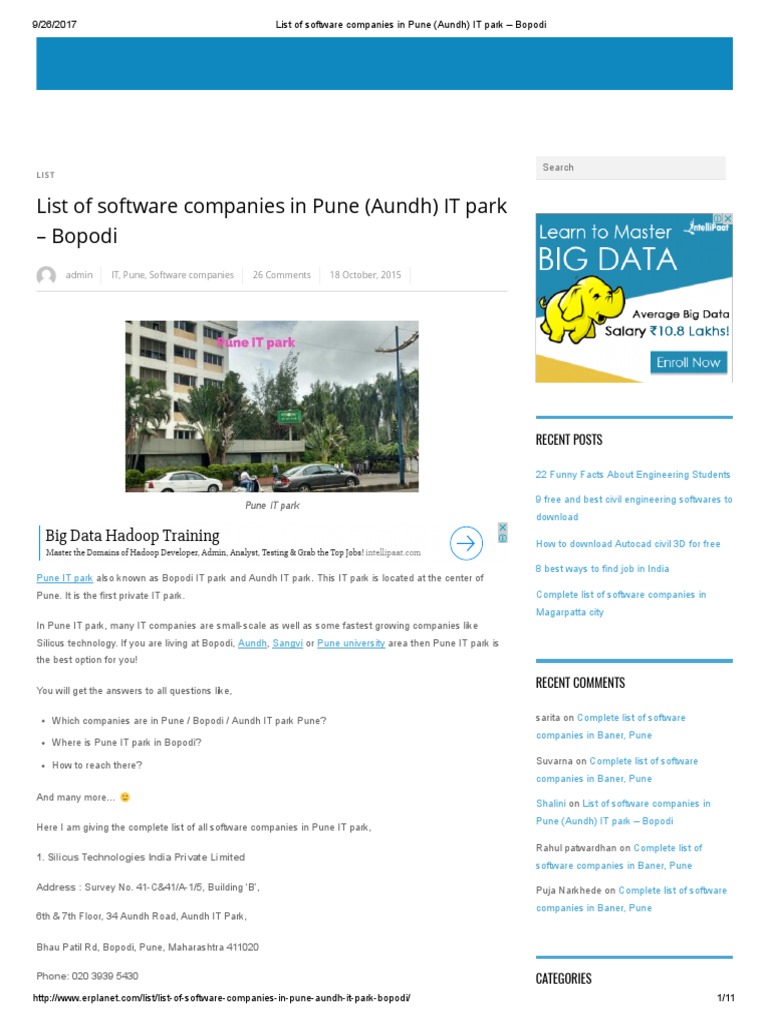 List of Software Companies in Pune (Aundh) IT Park - Bopodi | PDF ...