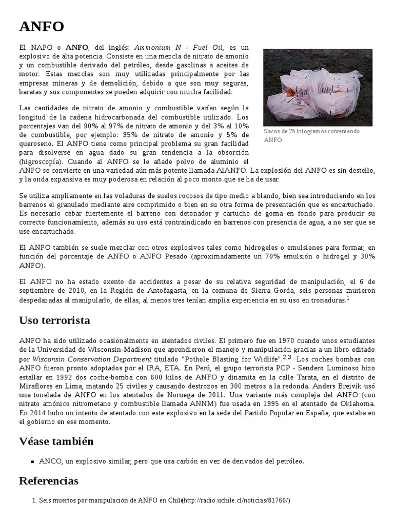 Anfo | PDF | Explosión | Energía y recursos