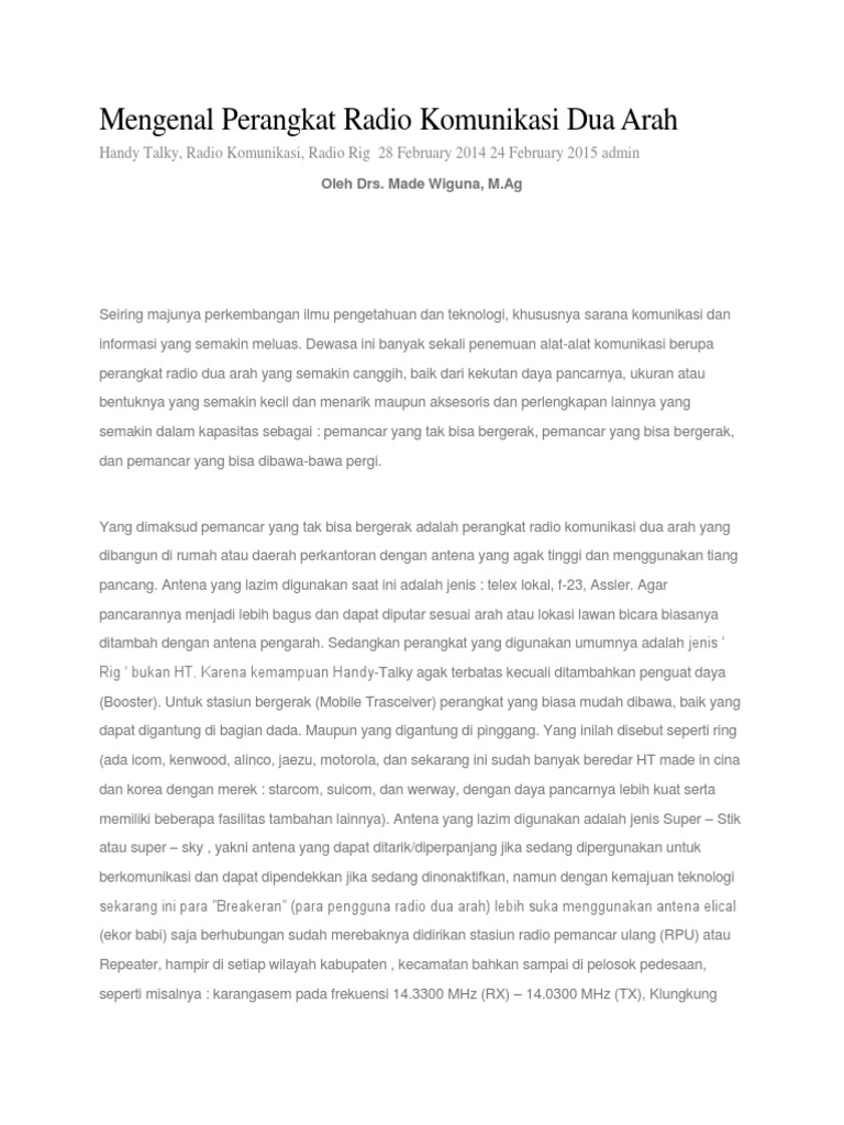 Mengenal Perangkat Radio Komunikasi Dua Arah | PDF
