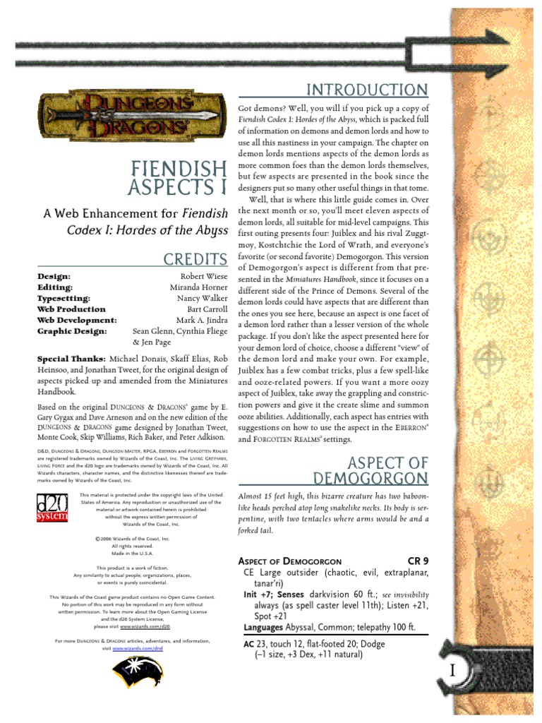 Fiendish Codex - Fiendish Aspects I (3.5) PDF | PDF | Dungeons ...