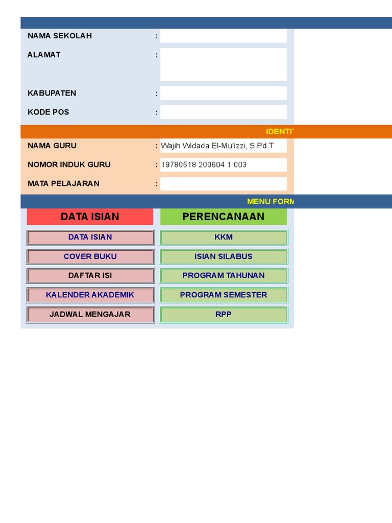 Aplikasi Administrasi Guru Mata Pelajaran - Form Administrasi Guru Format Microsoft Excel | PDF