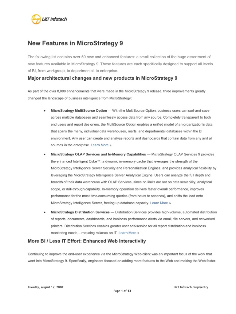 MSTR 9 New Features | PDF | Business Intelligence | Scalability