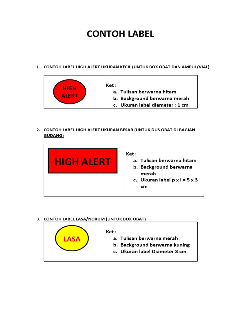 Contoh Label High Alert | PDF