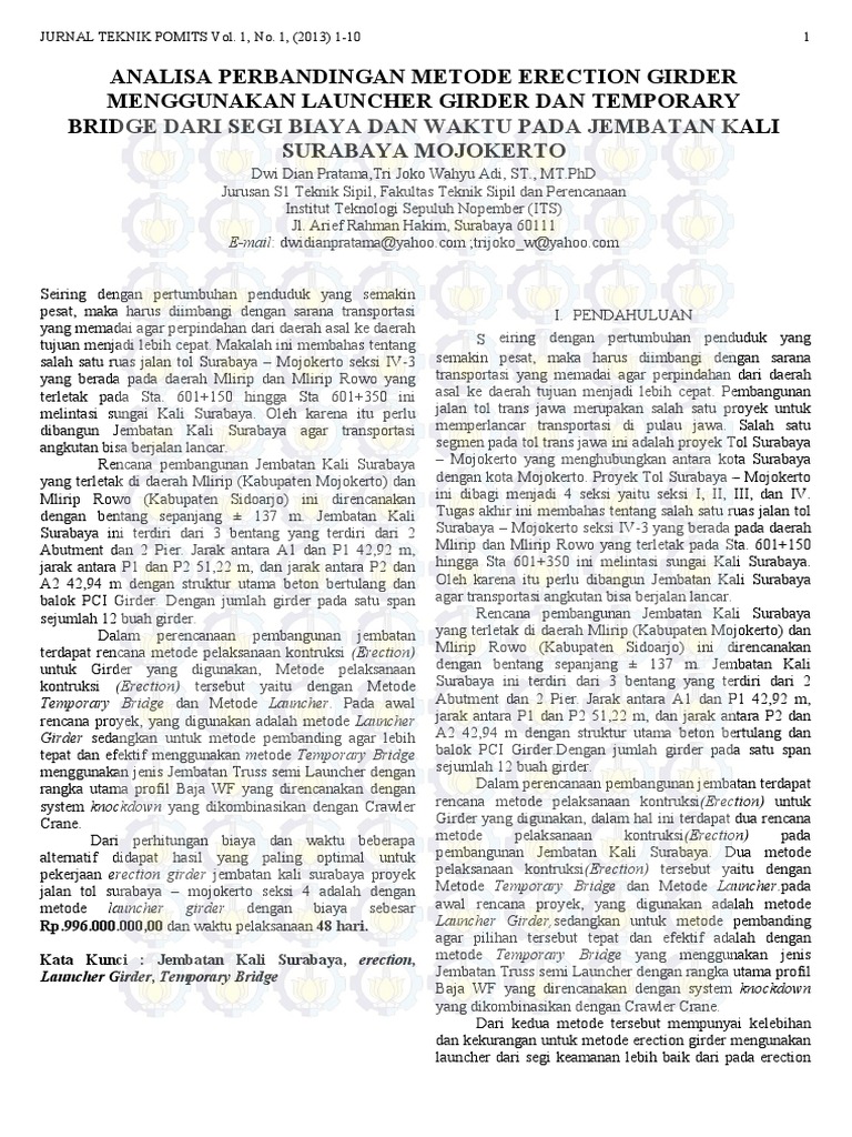Analisa Perbandingan Metode Erection Girder Menggunakan Launcher Girder ...