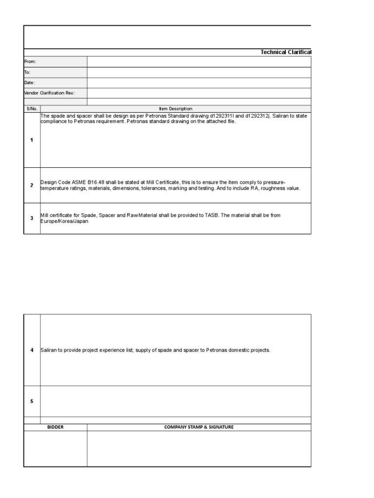 Technical Clarification Spade and Spacer Rev A | PDF