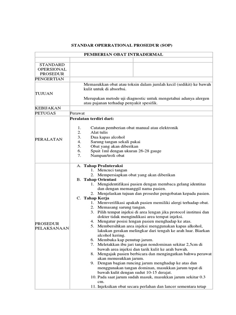 Pemberian Obat Intradermal | PDF