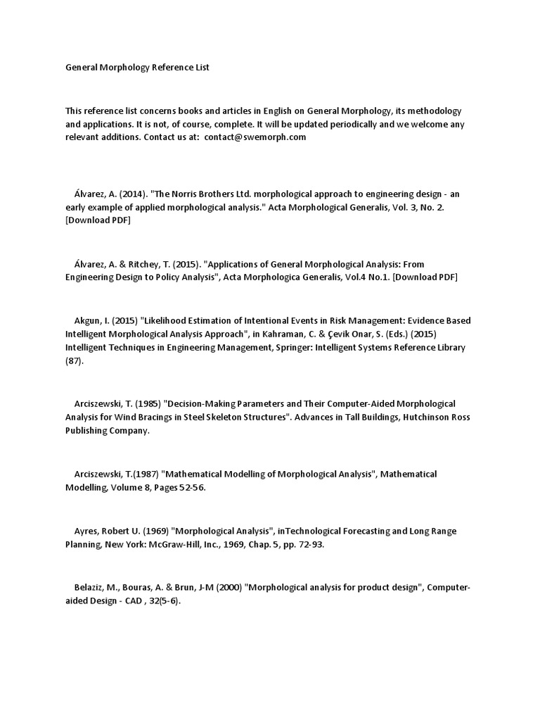 General Morphology Reference List | PDF | Engineering Design Process ...